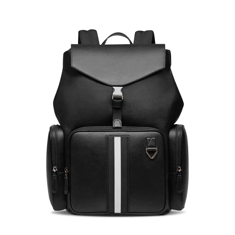 Reign Lore Black 17" Backpack, Premium Saffiano Leather Backpack with Silver Accents, Expandable Top & Cushioned Back, Fits 15.6" Laptop Perfect for Business, Travel, and Everyday Use