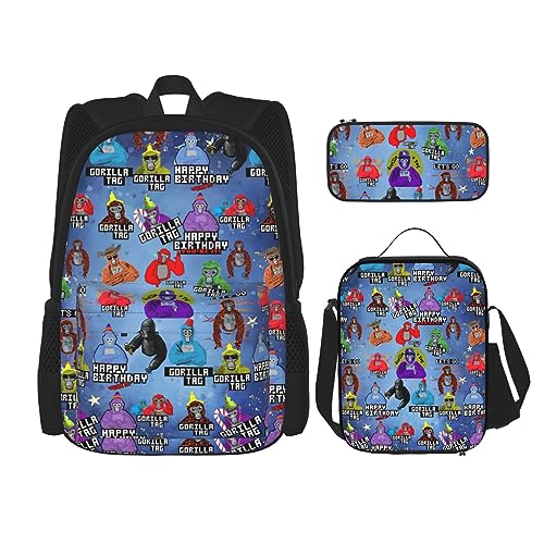 Moare Gorilla Tag Backpacks Set with Backpacks Lunch Bag Pencil Case Pencil Bag