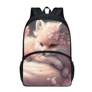 dmoyala cute fox love backpack for girls and boys cute fox baby blossom pink backpacks with water bottle pocket lightweight canvas back to school supplies