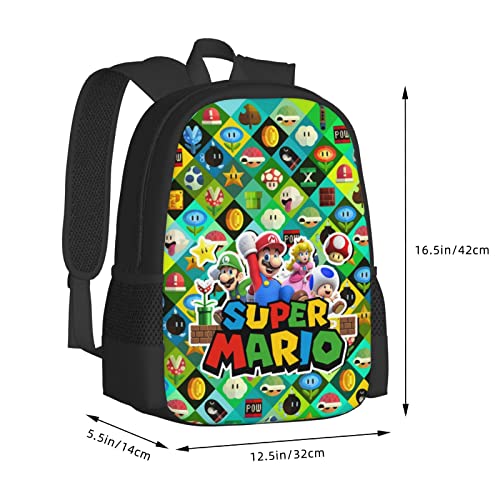 Mario Games Backpack Shoulder Bag Cartoon Lightweight Daypack Travel Hiking Laptop Backpacks Mario Character Backpacks Gifts