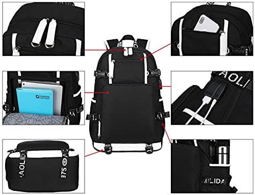 Roffatide Anime One Piece Laptop Backpack with USB Charging Port & Headphone Port Roronoa Zoro Rucksack with Printed Backpack for Men Women Graphic Travel Backpack