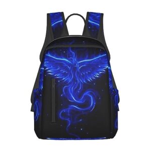 blue fire flame phoenix bird black art backpack durable polyester multipurpose anti-theft shoulder bag big capacity gym outdoor hiking backpack with padded straps