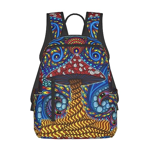 Supdreamc Psychedelic Mushroom Art Daypack Backpack Durable Polyester Multipurpose Anti-Theft Shoulder Bag Big Capacity Gym Outdoor Hiking Backpack With Smooth Zippers