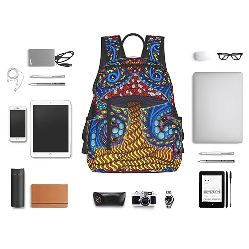 Supdreamc Psychedelic Mushroom Art Daypack Backpack Durable Polyester Multipurpose Anti-Theft Shoulder Bag Big Capacity Gym Outdoor Hiking Backpack With Smooth Zippers