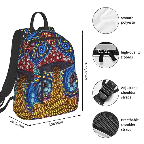 Supdreamc Psychedelic Mushroom Art Daypack Backpack Durable Polyester Multipurpose Anti-Theft Shoulder Bag Big Capacity Gym Outdoor Hiking Backpack With Smooth Zippers