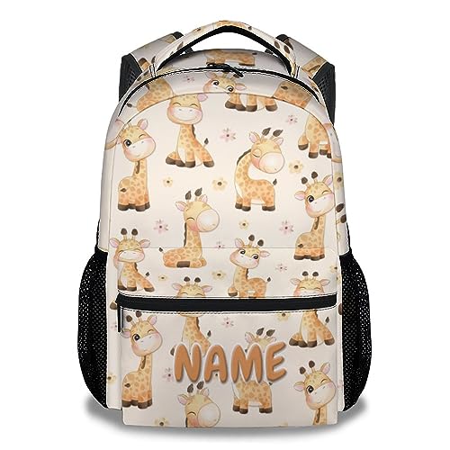 UNIKITTY Personalized Giraffe Backpack for Girls Boys, 16 Inch Yellow Backpacks for School, Cute, Large Capacity Bookbag for Kids Travel