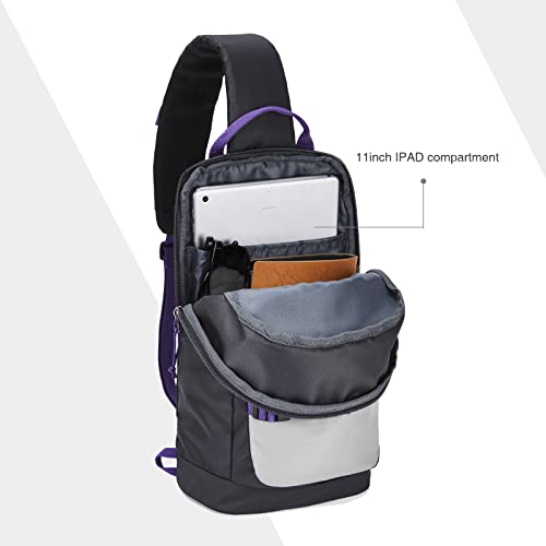 EVER ADVANCED Crossbody Sling Bag for Men Women Shoulder Bag, Small One Strap Backpack Lightweight Chest Bags for Travel, Hiking, Dog Walking, Cycling, Capacity 7L, Grey