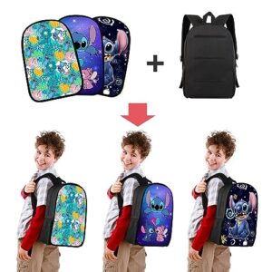 Cute Catoon Backpack 3 PCS Replaceable Pattern Backpacks Casual Travel Daypack Lightweight Laptop Bag