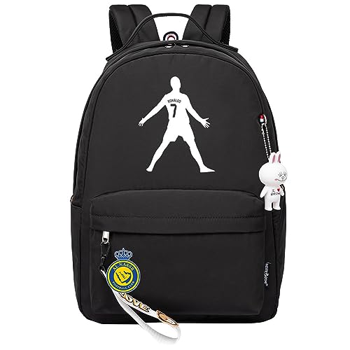 Students CR7 Graphic Travel Rucksack-Unisex Al-Nassr FC Lightweight Bookbag Casual Laptop Knapsack for Youth