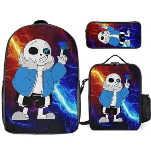 un-der_tale sans backpack with lunch box pencil case 3 piece set laptop daypack lunch bag for men women