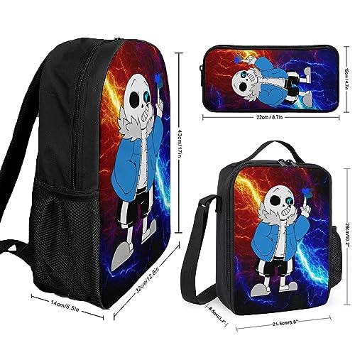 Un-der_tale Sans Backpack with Lunch Box Pencil Case 3 Piece Set Laptop Daypack Lunch Bag for Men Women