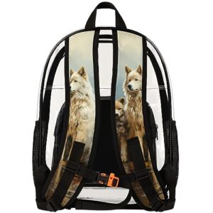 Tavisto White Wolf Clear Backpack with Cute Prints - Durable PVC Material, Comfortable Shoulder Straps, Large Capacity - Perfect for Students and Schools