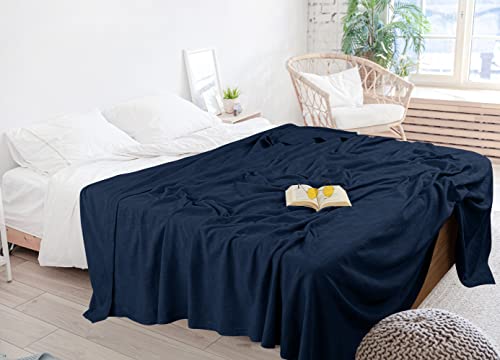 Utopia Bedding 100% Cotton Blanket (Throw Size - 60x50 Inches) 350GSM Lightweight Thermal Blanket, Soft Breathable Blanket for All Seasons (Navy)