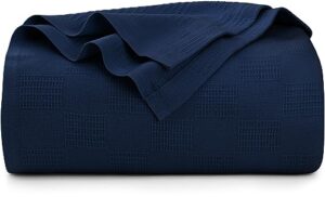 utopia bedding 100% cotton blanket (throw size - 60x50 inches) 350gsm lightweight thermal blanket, soft breathable blanket for all seasons (navy)