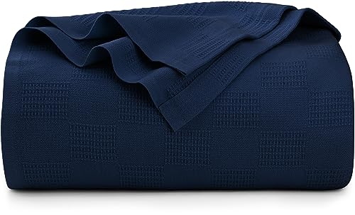 Utopia Bedding 100% Cotton Blanket (Throw Size - 60x50 Inches) 350GSM Lightweight Thermal Blanket, Soft Breathable Blanket for All Seasons (Navy)