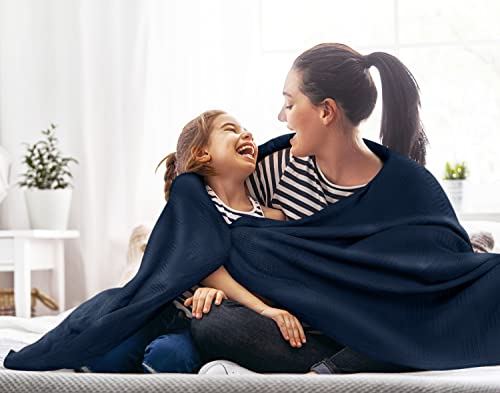 Utopia Bedding 100% Cotton Blanket (Throw Size - 60x50 Inches) 350GSM Lightweight Thermal Blanket, Soft Breathable Blanket for All Seasons (Navy)