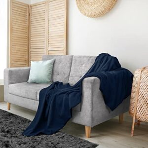 Utopia Bedding 100% Cotton Blanket (Throw Size - 60x50 Inches) 350GSM Lightweight Thermal Blanket, Soft Breathable Blanket for All Seasons (Navy)