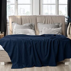 Utopia Bedding 100% Cotton Blanket (Throw Size - 60x50 Inches) 350GSM Lightweight Thermal Blanket, Soft Breathable Blanket for All Seasons (Navy)