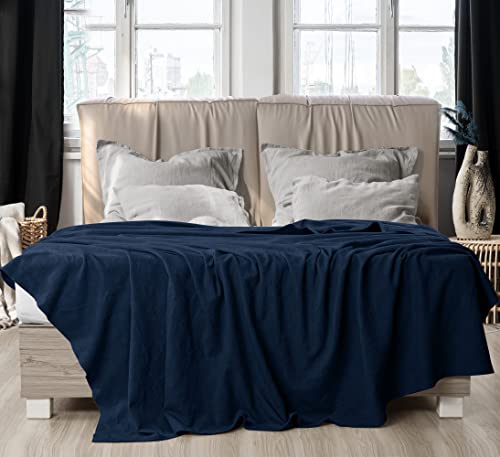 Utopia Bedding 100% Cotton Blanket (Throw Size - 60x50 Inches) 350GSM Lightweight Thermal Blanket, Soft Breathable Blanket for All Seasons (Navy)