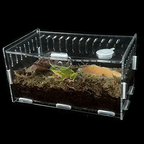 Magnetic Acrylic Reptile Cage,Transparent Enclosure Reptile Breeding Box,Breeding Box Terrarium Tank Suitable for Tarantulas,Lizards,Chameleons,Hermit Crabs,Snakes,Insect,Turtle（8x5x4 Inch）