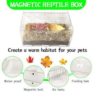 Magnetic Acrylic Reptile Cage,Transparent Enclosure Reptile Breeding Box,Breeding Box Terrarium Tank Suitable for Tarantulas,Lizards,Chameleons,Hermit Crabs,Snakes,Insect,Turtle（8x5x4 Inch）