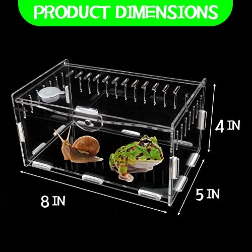 Magnetic Acrylic Reptile Cage,Transparent Enclosure Reptile Breeding Box,Breeding Box Terrarium Tank Suitable for Tarantulas,Lizards,Chameleons,Hermit Crabs,Snakes,Insect,Turtle（8x5x4 Inch）