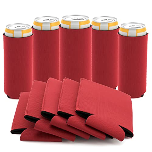 Snertz 10 Pack Slim Can Cooler Red Blank DIY Sublimation Durable Neoprene Insulated Skinny Beer, Seltzer,Can Holder Cooler Sleeve Coolies Fits 12 Oz Cans.