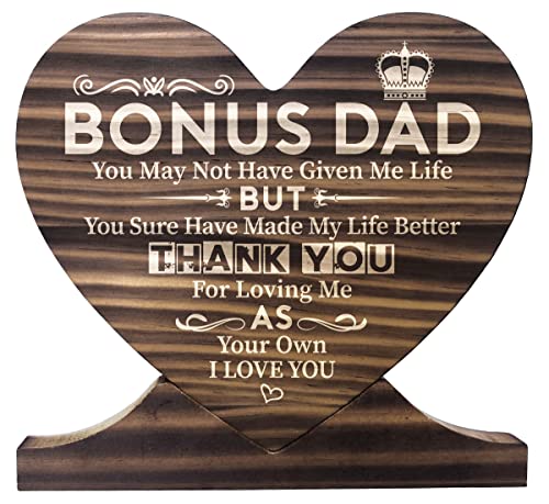 Stepdad Gift Wood Sign, Stepdad Gift for Birthday, Gift Wood Plaque Heart, Unique Gift Idea for Bonus Dad, Heart Wood Sign, Bonus Dad Plaque, Meaningful Gifts for Stepdad, Father's Day, Christmas