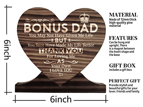 Stepdad Gift Wood Sign, Stepdad Gift for Birthday, Gift Wood Plaque Heart, Unique Gift Idea for Bonus Dad, Heart Wood Sign, Bonus Dad Plaque, Meaningful Gifts for Stepdad, Father's Day, Christmas