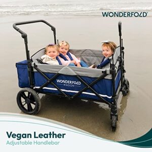 WONDERFOLD X4 Push & Pull Quad Stroller Wagon (4 Seater) Featuring Seats with 5-Point Harnesses, Adjustable Push Handle, and Adjustable/Removable UV-Protection Canopy, Stealth Black