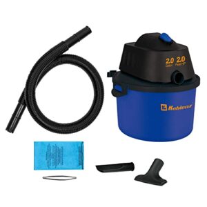 koblenz wd-2l portable wet-dry vacuum, 2.0 gallon/2.0hp compact lightweight, blue+black 5 year warranty