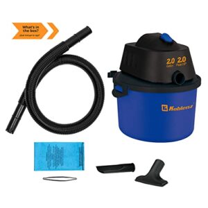 Koblenz WD-2L Portable Wet-Dry Vacuum, 2.0 Gallon/2.0HP Compact Lightweight, Blue+Black 5 Year Warranty