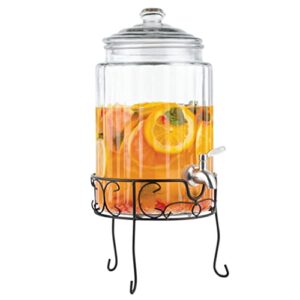 1.5 gallon glass beverage dispenser with stainless steel spigot on metal stand, mason drink dispenser for parties, sun tea, iced tea, water or kombucha