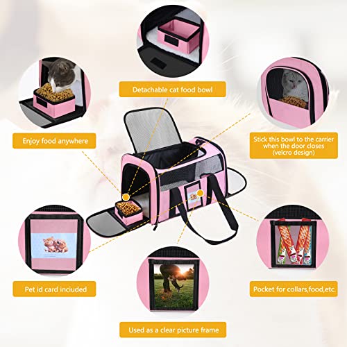 SECLATO Cat Carrier, Dog Carrier, Pet Carrier Airline Approved for Cat, Small Dogs, Kitten, Cat Carriers for Small Medium Cats Under 15lb, Collapsible Soft Sided TSA Approved Cat Travel Carrier-Pink