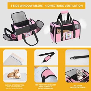 SECLATO Cat Carrier, Dog Carrier, Pet Carrier Airline Approved for Cat, Small Dogs, Kitten, Cat Carriers for Small Medium Cats Under 15lb, Collapsible Soft Sided TSA Approved Cat Travel Carrier-Pink