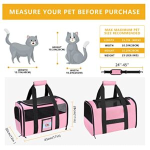 SECLATO Cat Carrier, Dog Carrier, Pet Carrier Airline Approved for Cat, Small Dogs, Kitten, Cat Carriers for Small Medium Cats Under 15lb, Collapsible Soft Sided TSA Approved Cat Travel Carrier-Pink