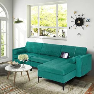 komfott 97-inch extra large convertible sectional sofa couch, 3-seat l shaped sofa with reversible chaise lounge, power socket & 2 usb ports, 2 bolsters, modular sleeper sofa couch for living room