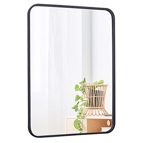 SUPER DEAL 22x30 Inch Black Wall Mirror for Bathroom, Wall Mounted Rectangular Entryways Decor Vanity Mirrors with Stainless Steel Metal Frame and Rounded Edge (1)