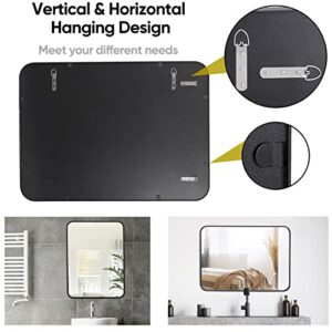 SUPER DEAL 22x30 Inch Black Wall Mirror for Bathroom, Wall Mounted Rectangular Entryways Decor Vanity Mirrors with Stainless Steel Metal Frame and Rounded Edge (1)