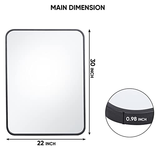 SUPER DEAL 22x30 Inch Black Wall Mirror for Bathroom, Wall Mounted Rectangular Entryways Decor Vanity Mirrors with Stainless Steel Metal Frame and Rounded Edge (1)