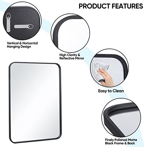 SUPER DEAL 22x30 Inch Black Wall Mirror for Bathroom, Wall Mounted Rectangular Entryways Decor Vanity Mirrors with Stainless Steel Metal Frame and Rounded Edge (1)