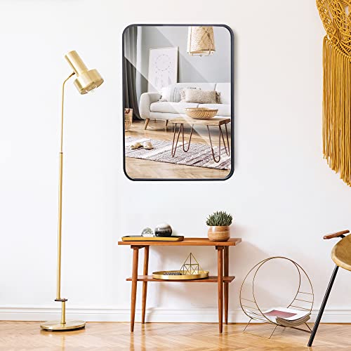 SUPER DEAL 22x30 Inch Black Wall Mirror for Bathroom, Wall Mounted Rectangular Entryways Decor Vanity Mirrors with Stainless Steel Metal Frame and Rounded Edge (1)