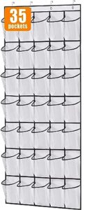 misslo 35 large pockets over the door shoe organizer sturdy oxford fabric hanging shoe rack for door mesh closet shoe holder hanger, white