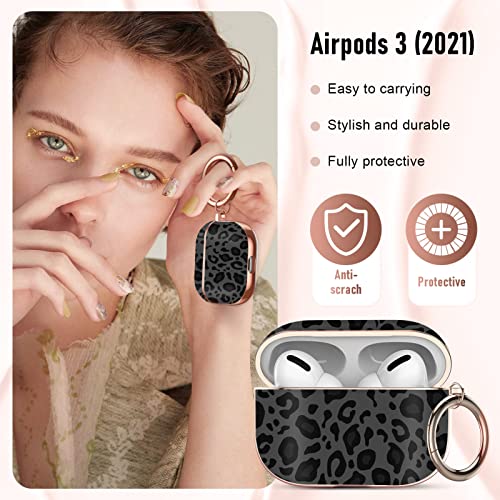 Maxjoy,Protective Shockproof Cover with Keychain Compatible,Cute Apple airpods Pro case,for Girls and Women and Men （Leopard Print on Black）