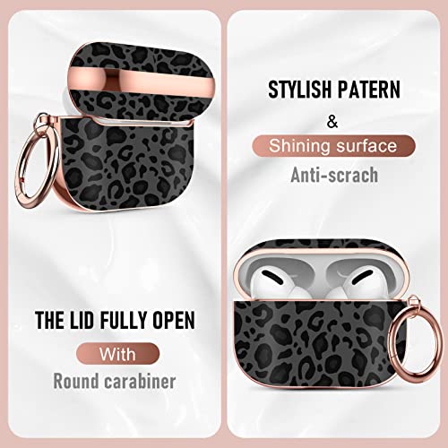 Maxjoy,Protective Shockproof Cover with Keychain Compatible,Cute Apple airpods Pro case,for Girls and Women and Men （Leopard Print on Black）