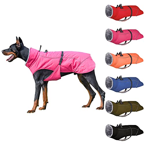 JOYPAWS Warm Dog Coat Dog Jackets with Furry Collar Pet Windproof Dog Sweater Adjustable Pets Apparel Padded Winter Dogs Coats Double D Ring Medium Large Dog Clothes Pink XL