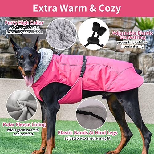 JOYPAWS Warm Dog Coat Dog Jackets with Furry Collar Pet Windproof Dog Sweater Adjustable Pets Apparel Padded Winter Dogs Coats Double D Ring Medium Large Dog Clothes Pink XL