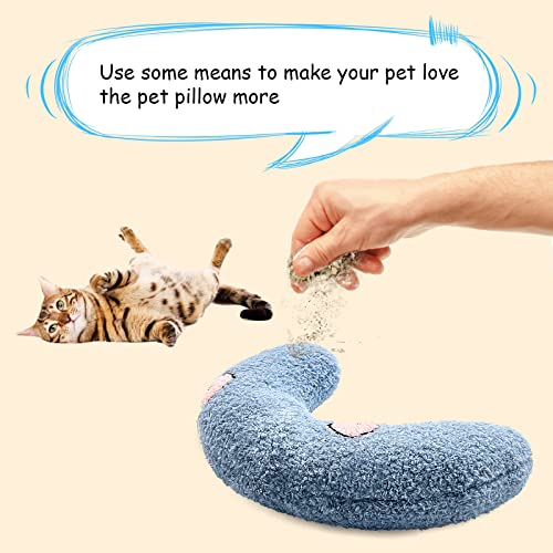 ucho Pillow for Cats, Ultra Soft Fluffy Pet Calming Toy Half Donut Cuddler, U-Shaped Pillow for Pet Cervical Protection Sleeping Improve- Blue