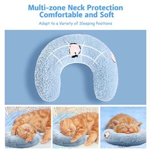 ucho Pillow for Cats, Ultra Soft Fluffy Pet Calming Toy Half Donut Cuddler, U-Shaped Pillow for Pet Cervical Protection Sleeping Improve- Blue