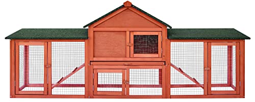 TLSUNNY 83" Rabbit Hutch Indoor Bunny Cage Outdoor for 2 Rabbits, Extra-Large Rabbit Cage with Double Run, Wooden Bunny Hutch Poultry Pen Enclosure with 2 Ramps Removable Tray Asphalt Roof